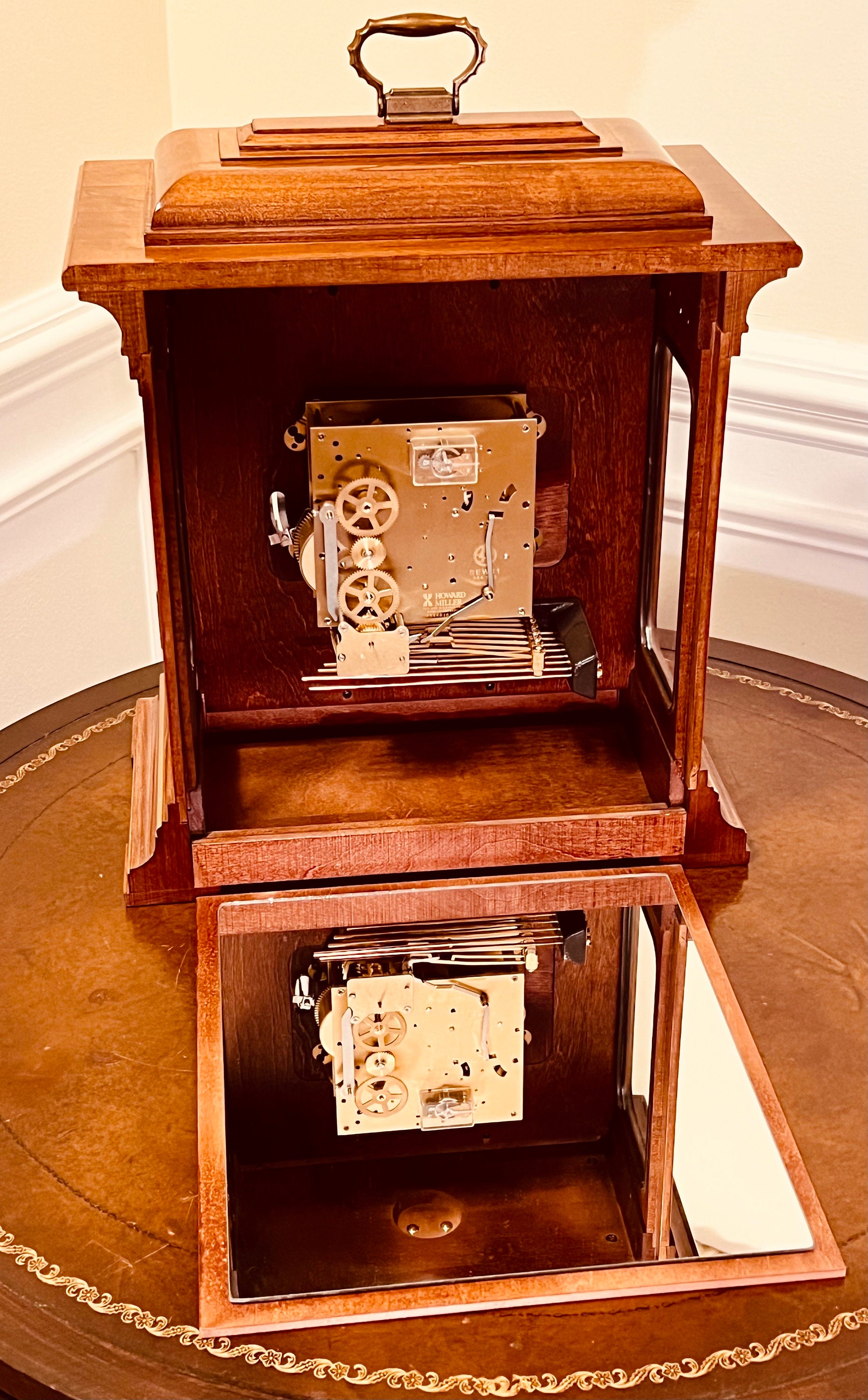 Vintage Howard Miller Thomas Topion Carriage / Mantel Clock blonde Wood ...