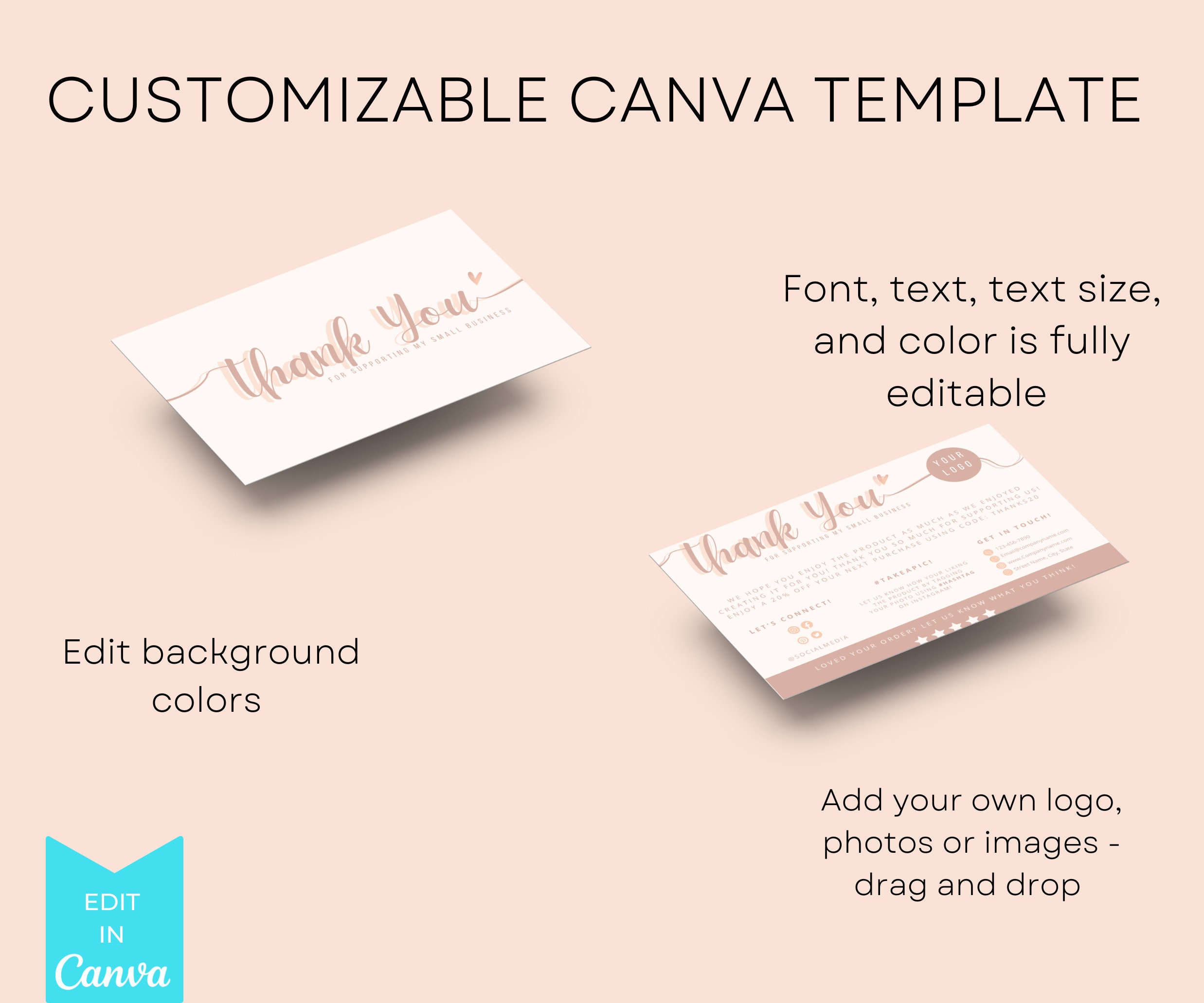 Thank You Card Template Printable Thank You Cards, Custom Package ...