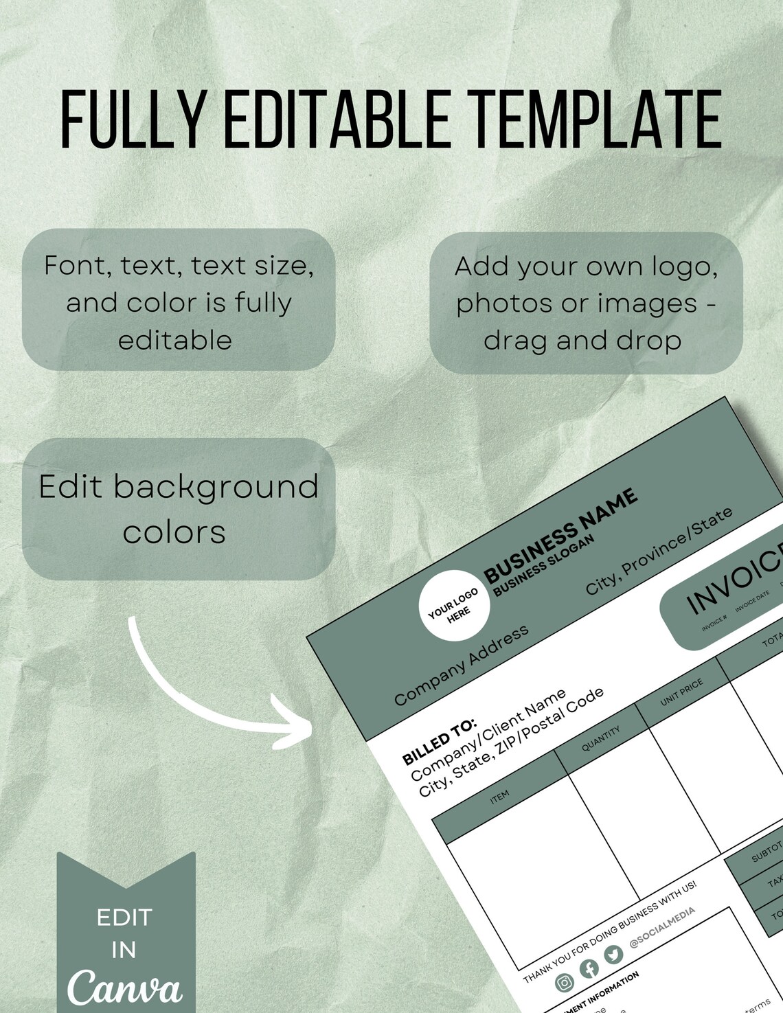 Editable Invoice Template for Small Businesses | Custom Order Form ...