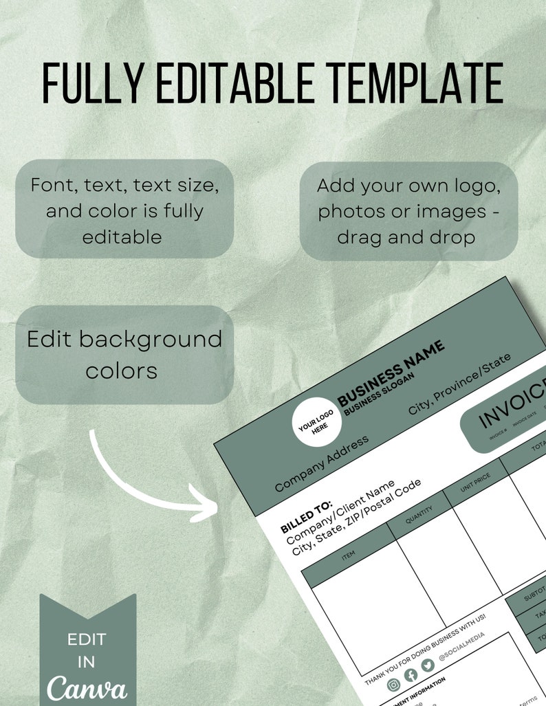 Editable Invoice Template for Small Businesses | Custom Order Form ...