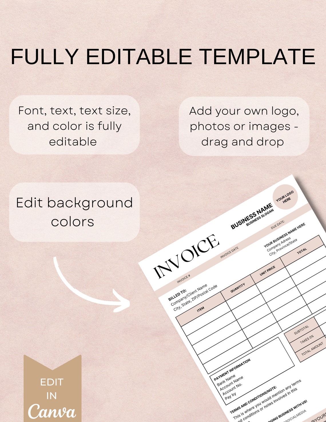 Editable Invoice Template, Invoice Form, Invoice for Small Business ...