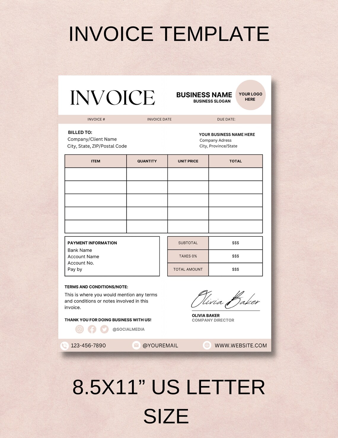 Editable Invoice Template, Invoice Form, Invoice for Small Business ...