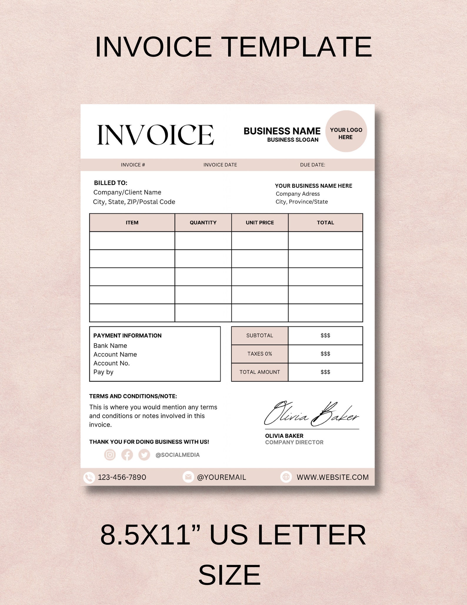 Editable Invoice Template, Invoice Form, Invoice for Small Business ...