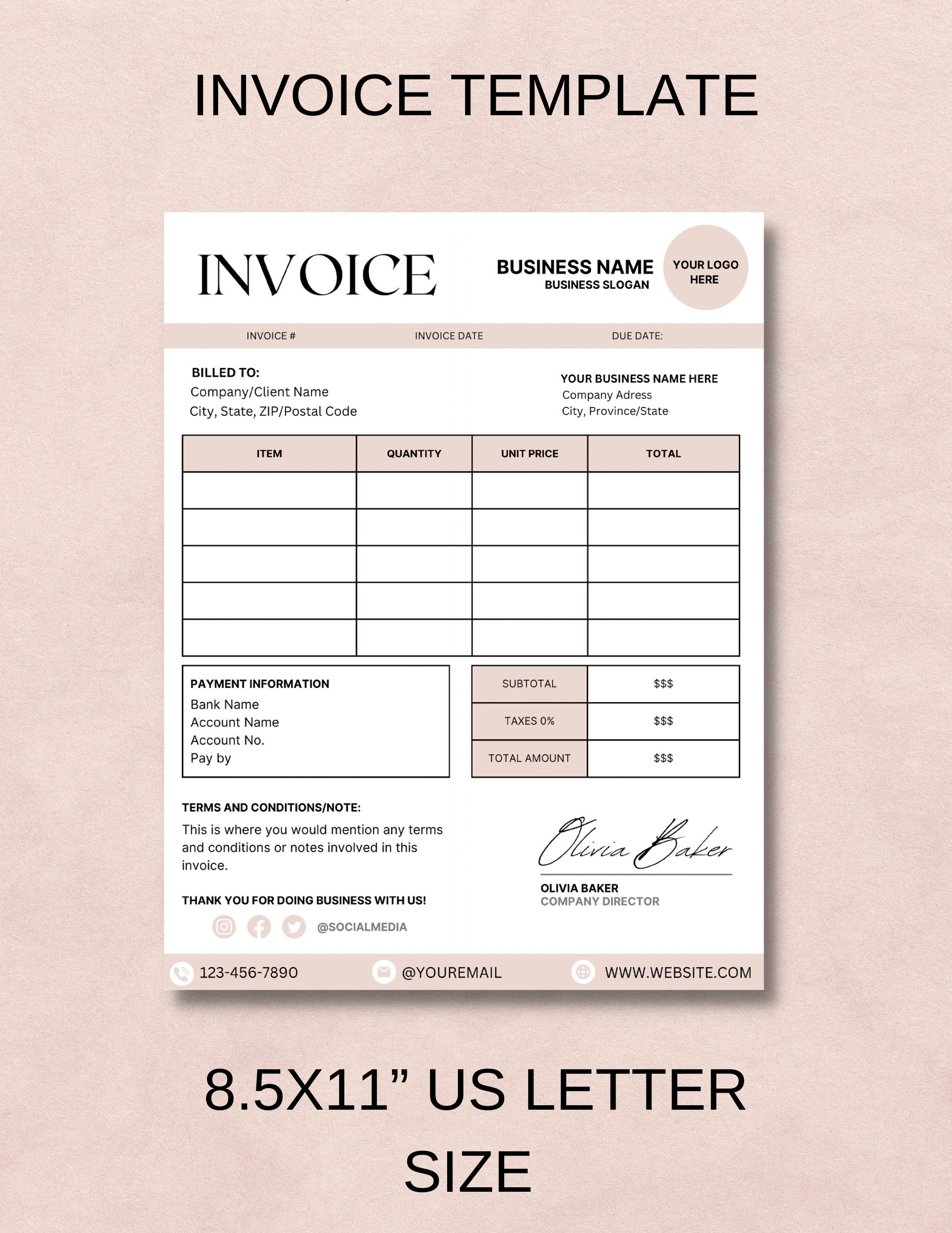 Editable Invoice Template, Invoice Form, Invoice for Small Business ...