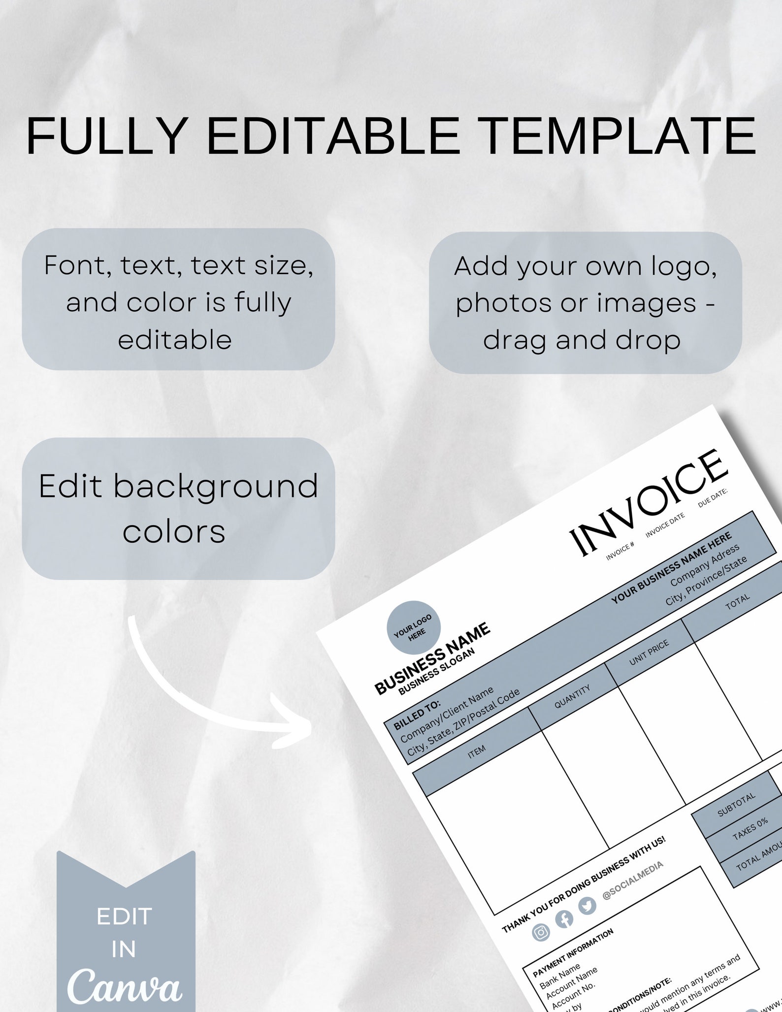 Editable Invoice Template | Custom Order Form, Invoice Form, Invoice ...