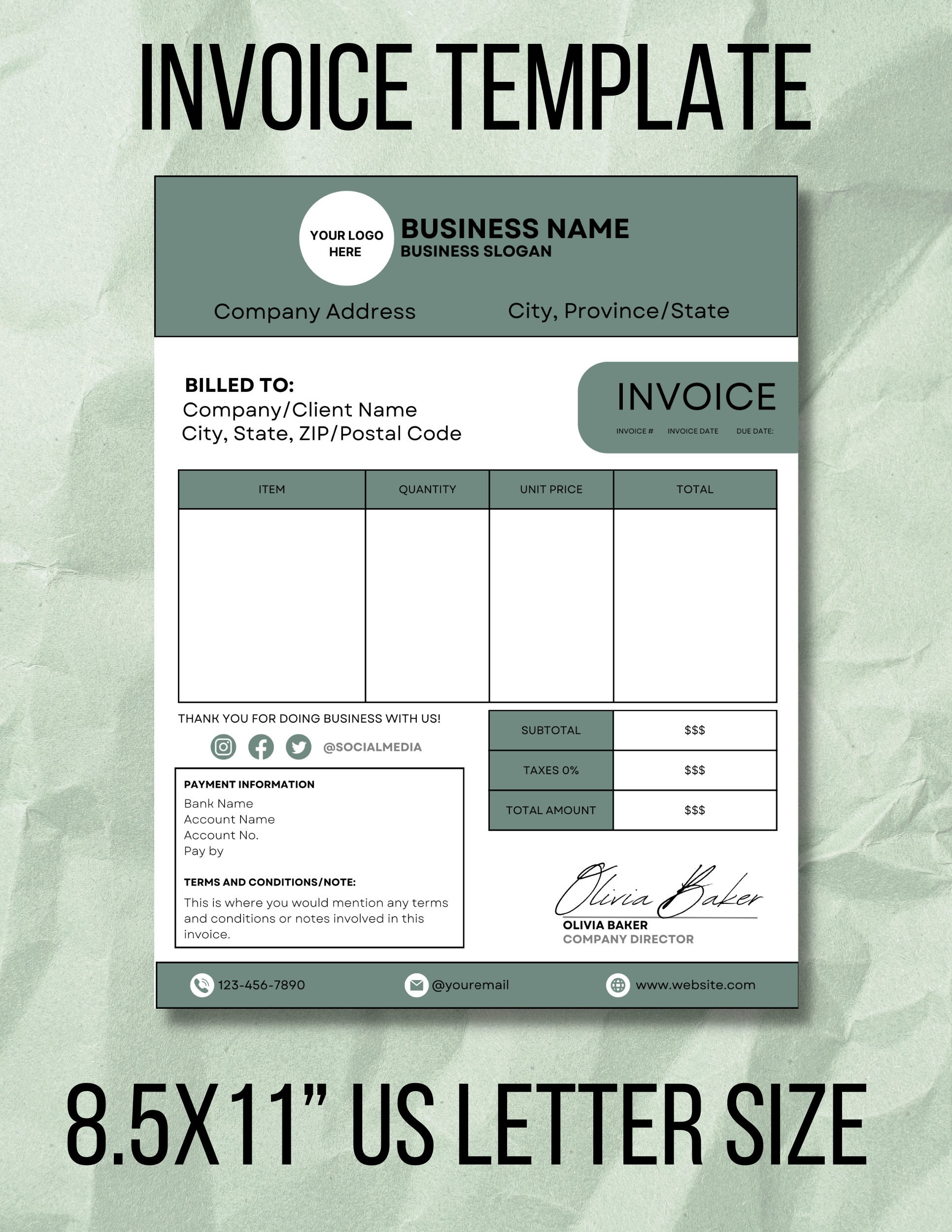 Editable Invoice Template for Small Businesses | Custom Order Form ...