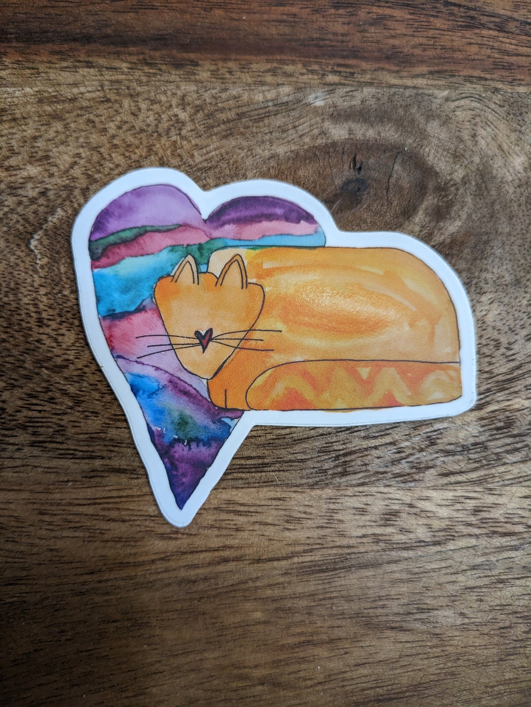 Orange Tabby Cat Sticker With Heart vinyl Waterproof - Etsy