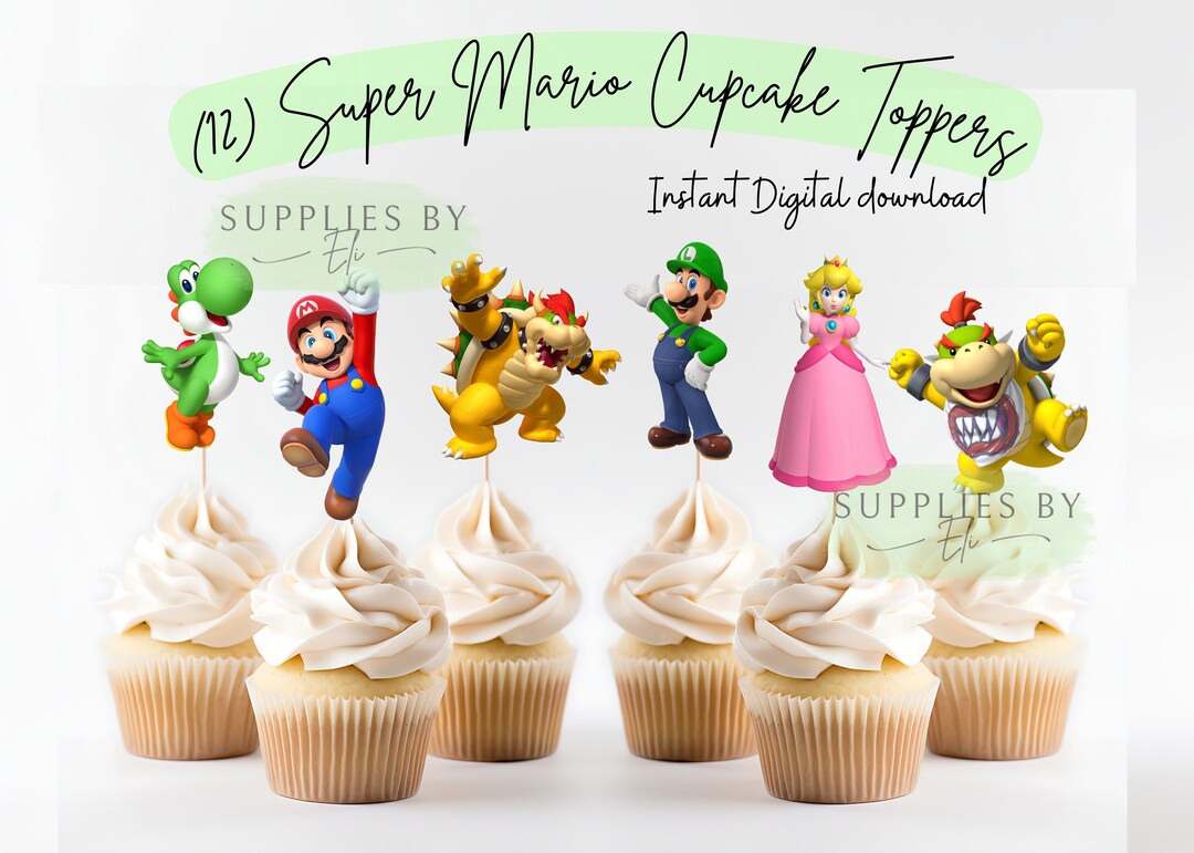 Super Mario Cupcake Toppers, Cupcake Toppers Download, PNG, Digital ...