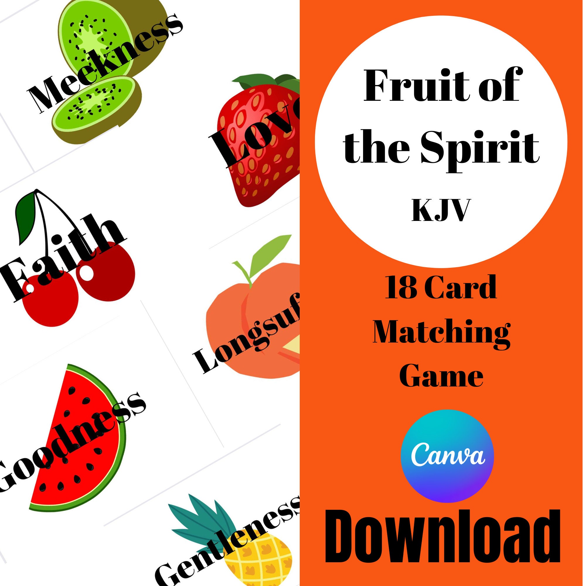 Fruit of the Spirit Matching Game KJV Sunday School Matching Game Canva ...
