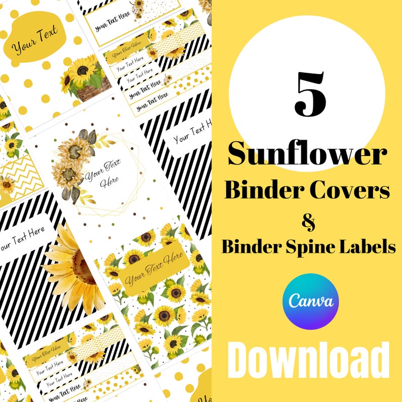Sunflower Binder Covers | Sunflower Binder Spine Covers | Yellow ...