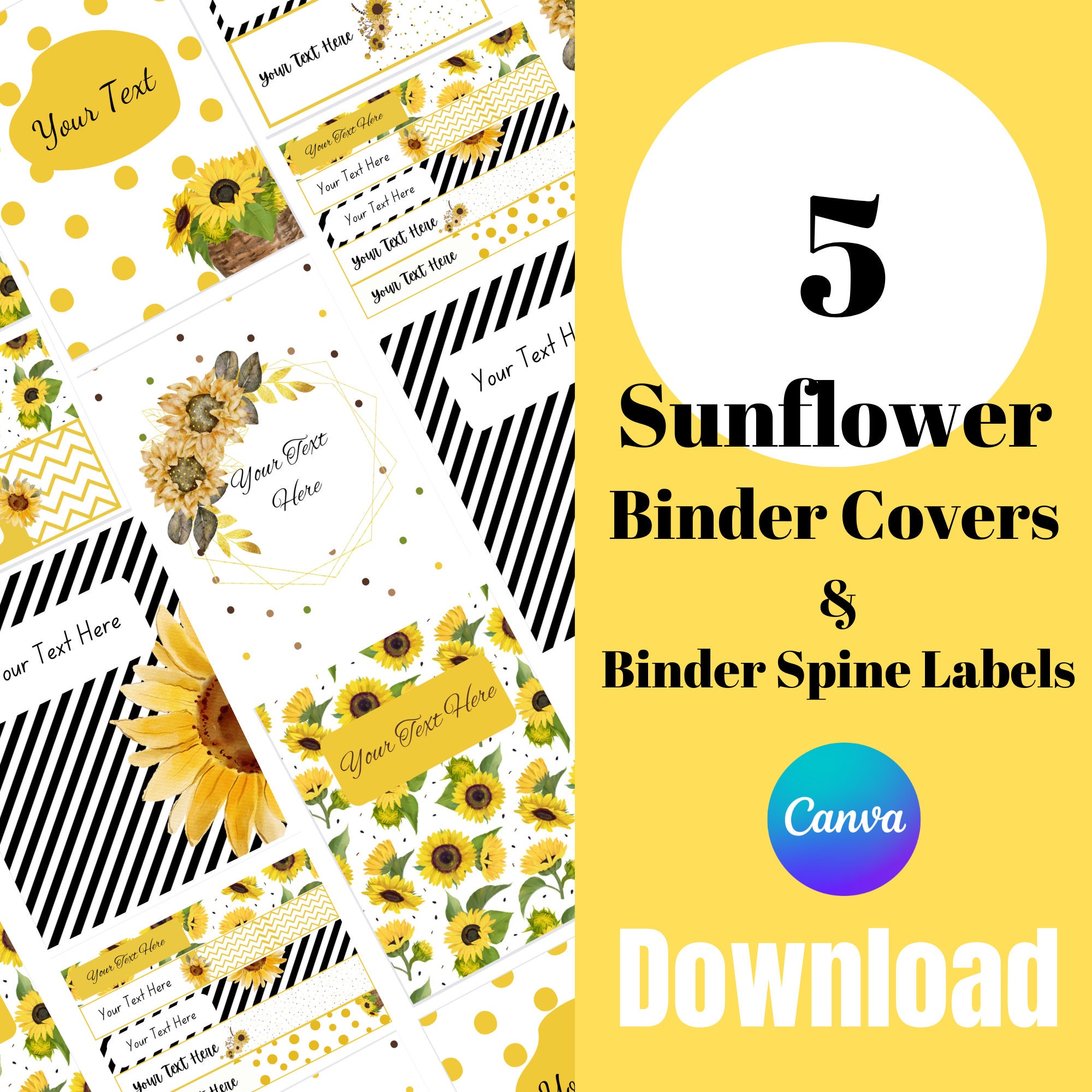 Sunflower Binder Covers | Sunflower Binder Spine Covers | Yellow ...