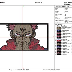 Sukuna Jujutsu Kaisen Embroidery File .jef, .pes, .dst, .exp - Etsy