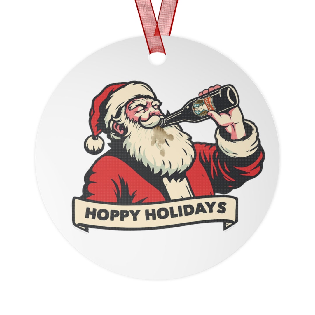 Hoppy Holidays Santa Claus Beer Metal Ornament Christmas Tree Trim Gift ...