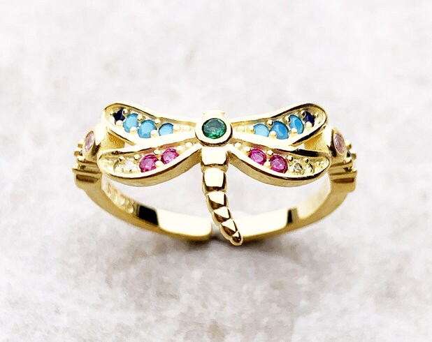 Dragonfly Ring With Colored Charcoal for Women Bohemian - Etsy