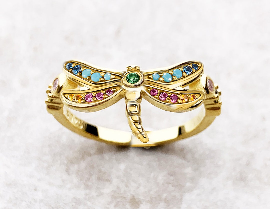 Dragonfly Ring With Colored Charcoal for Women Bohemian - Etsy