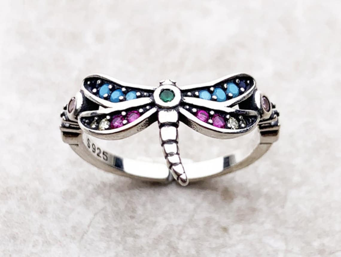 Dragonfly Ring With Colored Charcoal for Women Bohemian - Etsy