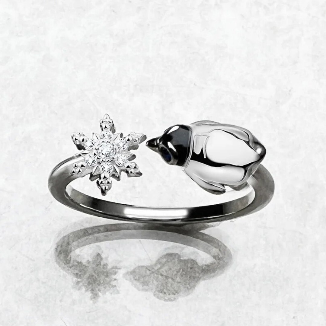 Winter Ring With Penguin & Snowflake Ring Adjustable for - Etsy