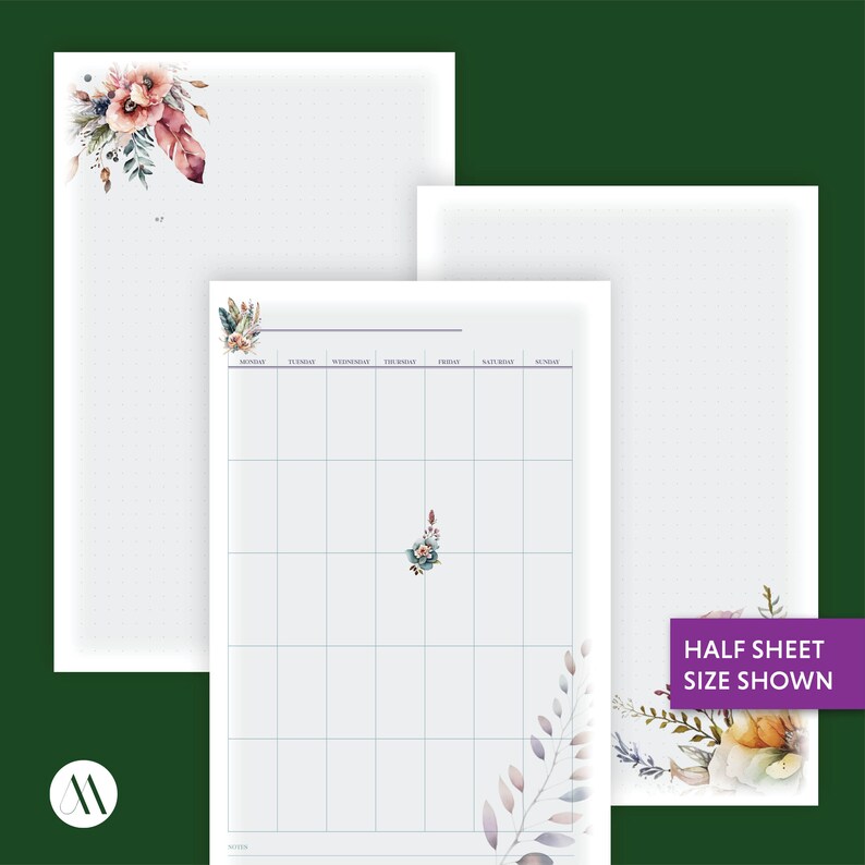 Monthly Calendar Illustrated Planner With Bright Boho Spring Flowers ...