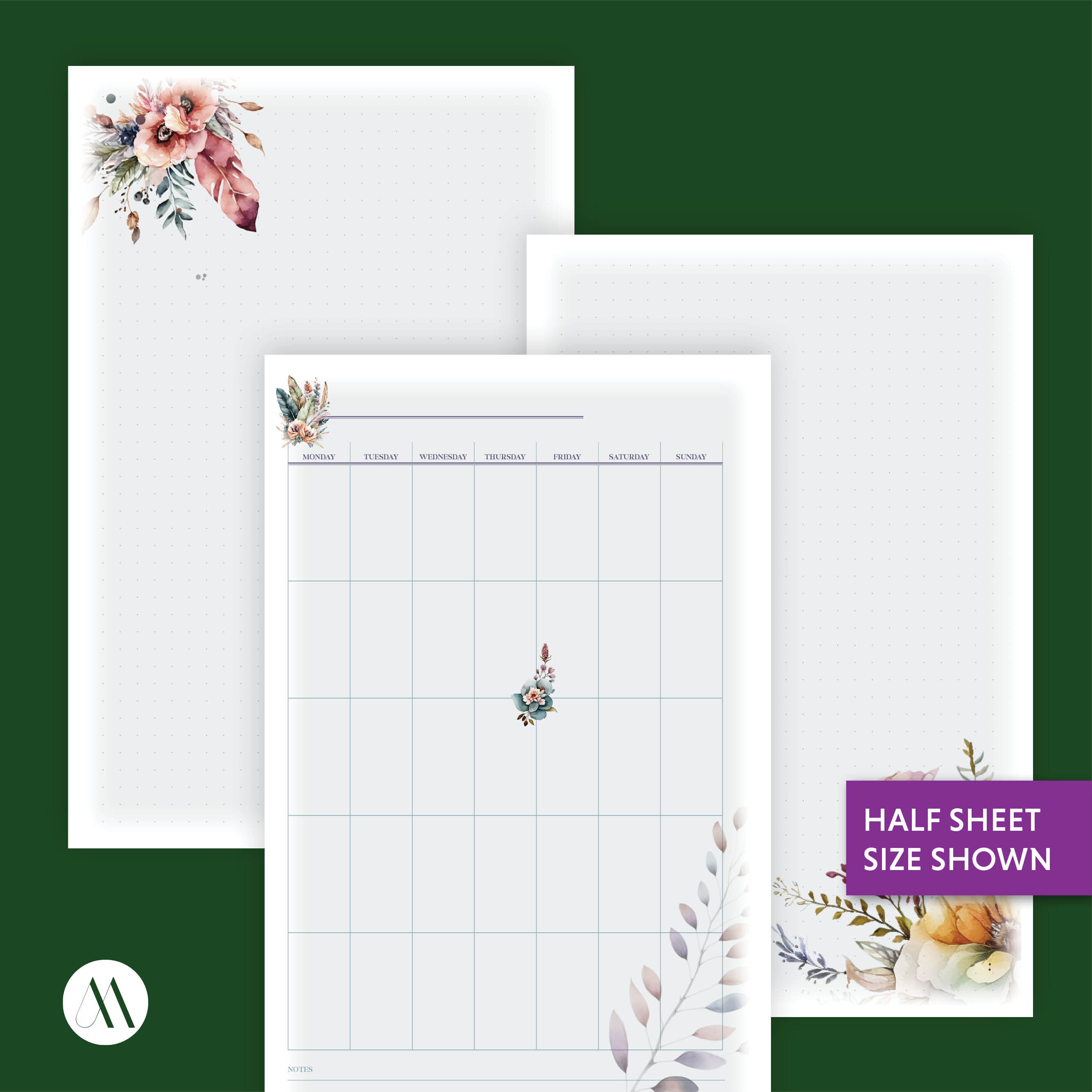 Monthly Calendar Illustrated Planner With Bright Boho Spring Flowers ...