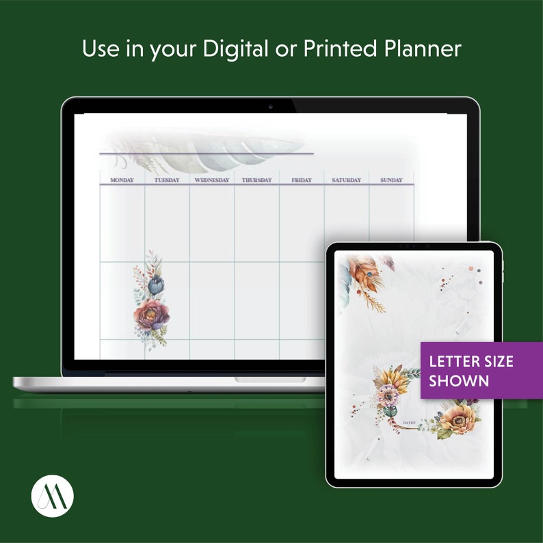 Monthly Calendar Illustrated Planner With Bright Boho Spring Flowers ...