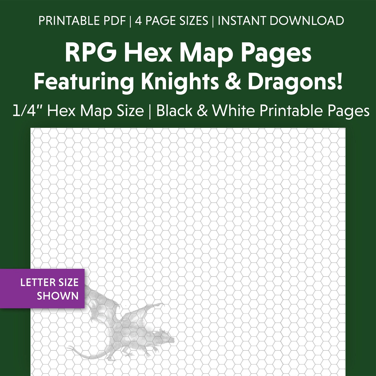RPG Hex Map Notebook Printable, Dragons and Knights Watercolor Elements ...