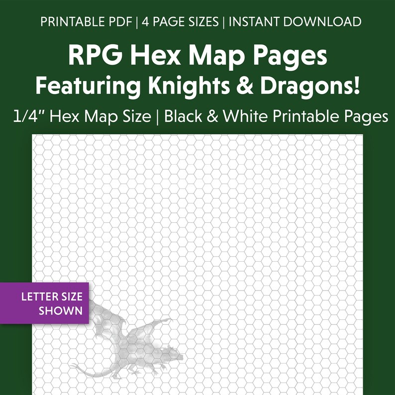 RPG Hex Map Notebook Printable, Dragons and Knights Watercolor Elements ...