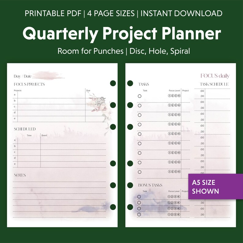 Project Planner Printable, Quarterly Focus Planner With Boho Spring ...