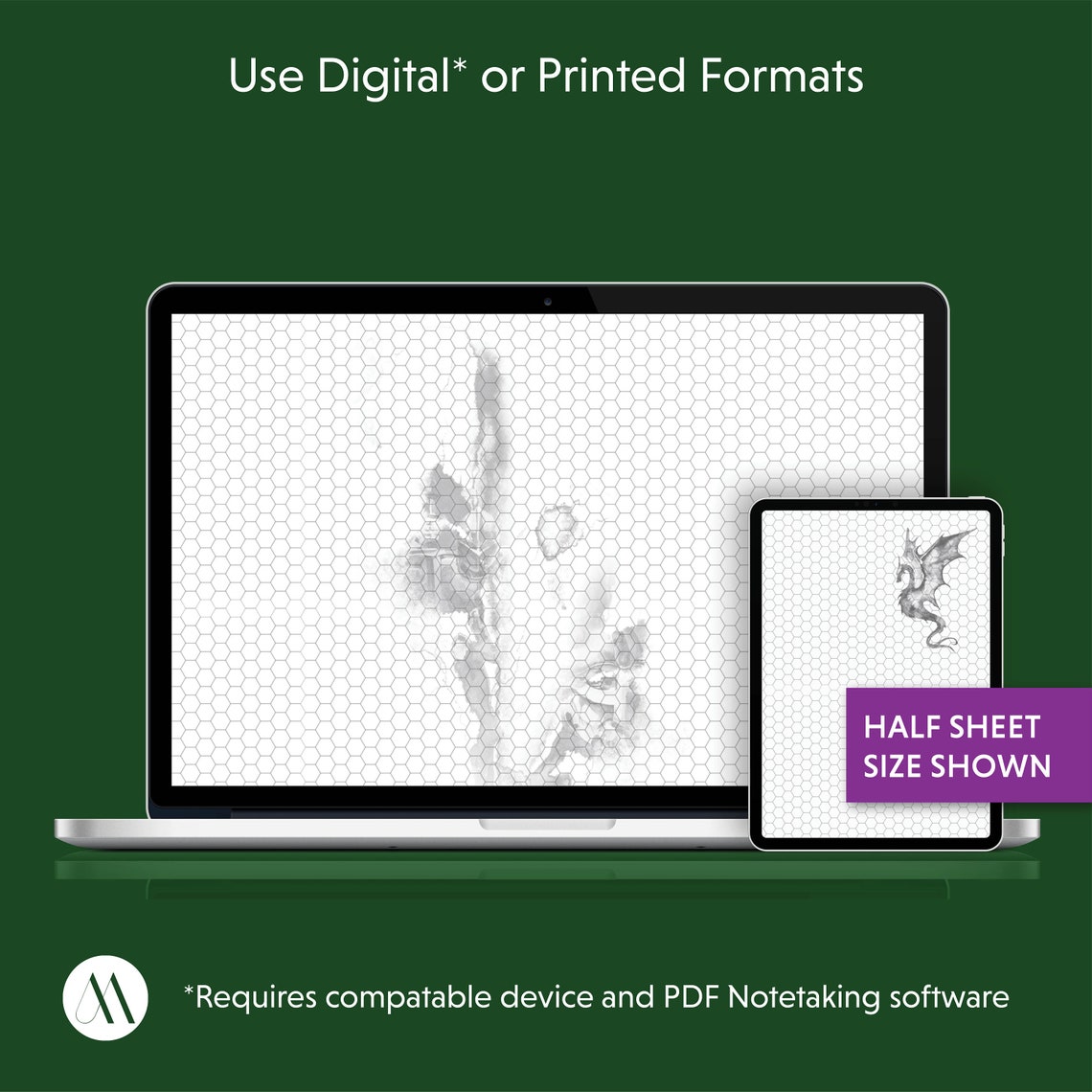 RPG Hex Map Notebook Printable, Dragons and Knights Watercolor Elements ...