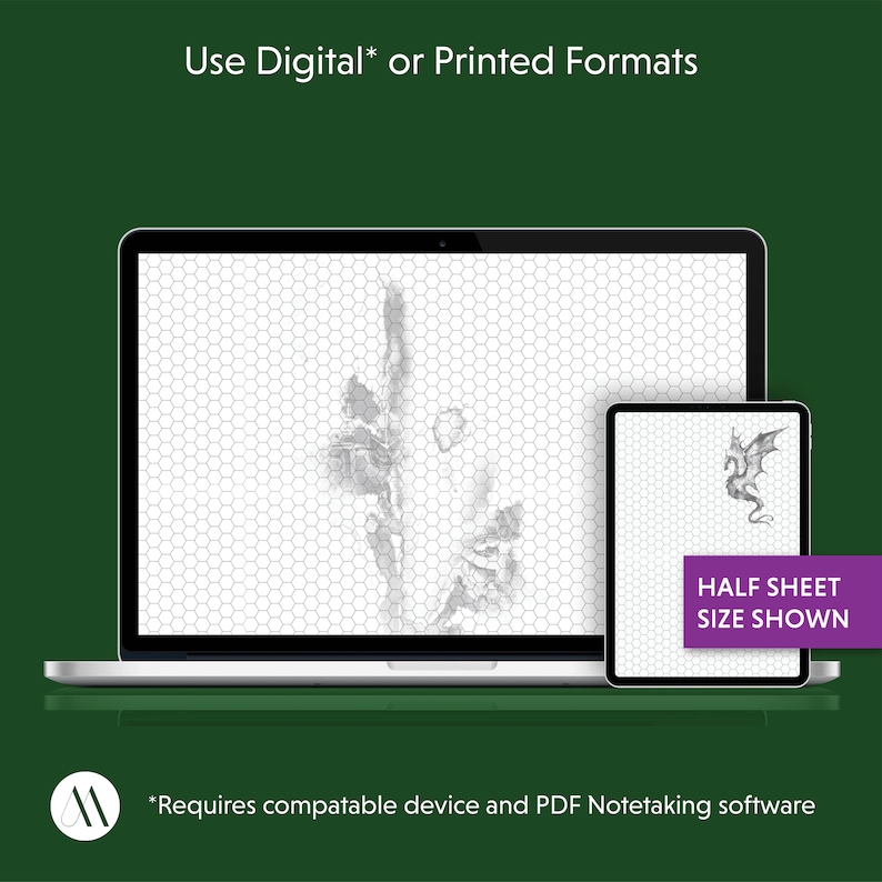 RPG Hex Map Notebook Printable, Dragons and Knights Watercolor Elements ...