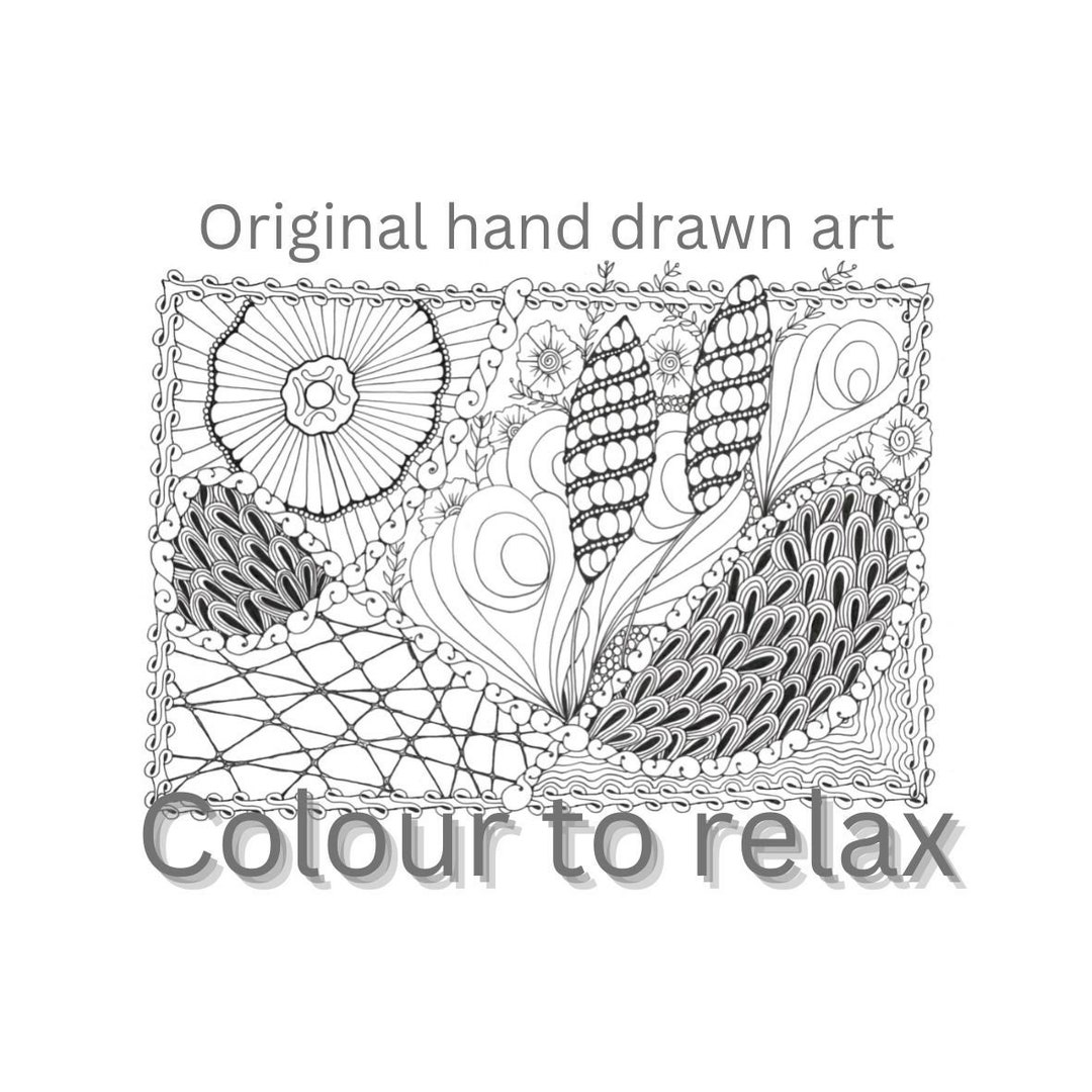 Relaxing Colouring Page ZIA Original Art Downloadable Page - Etsy