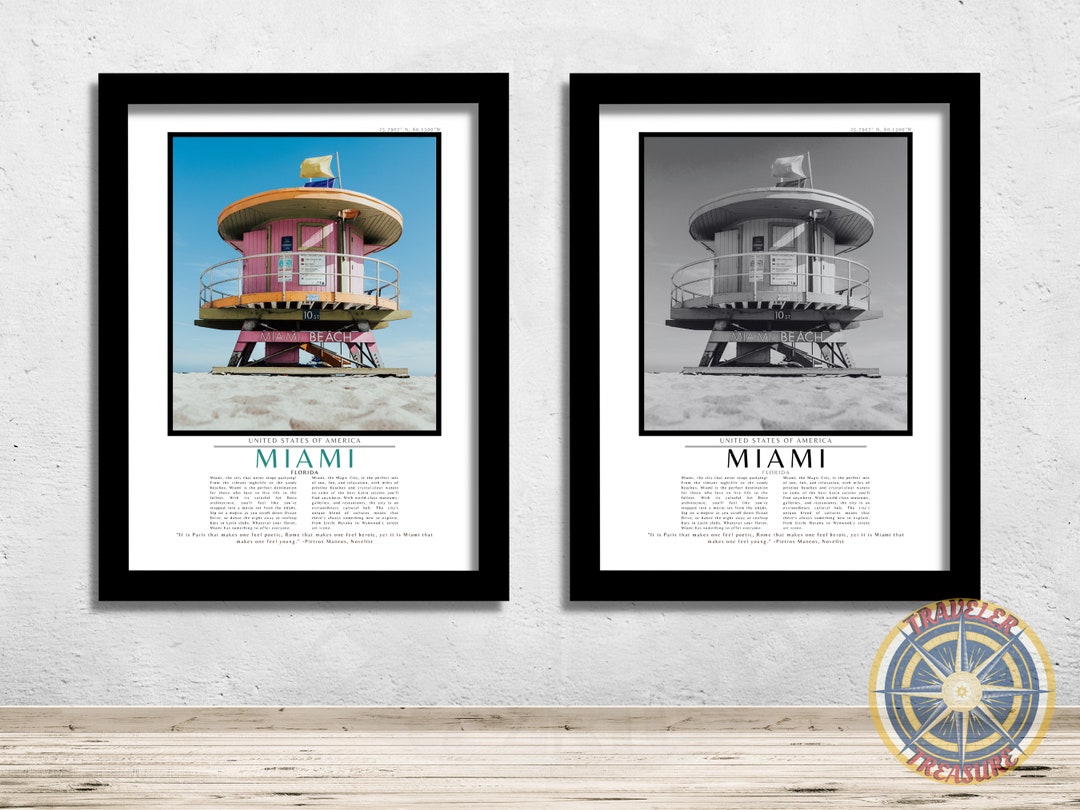 Travel Poster Miami Art Print Miami Beach Poster Wall Art Print Gift ...