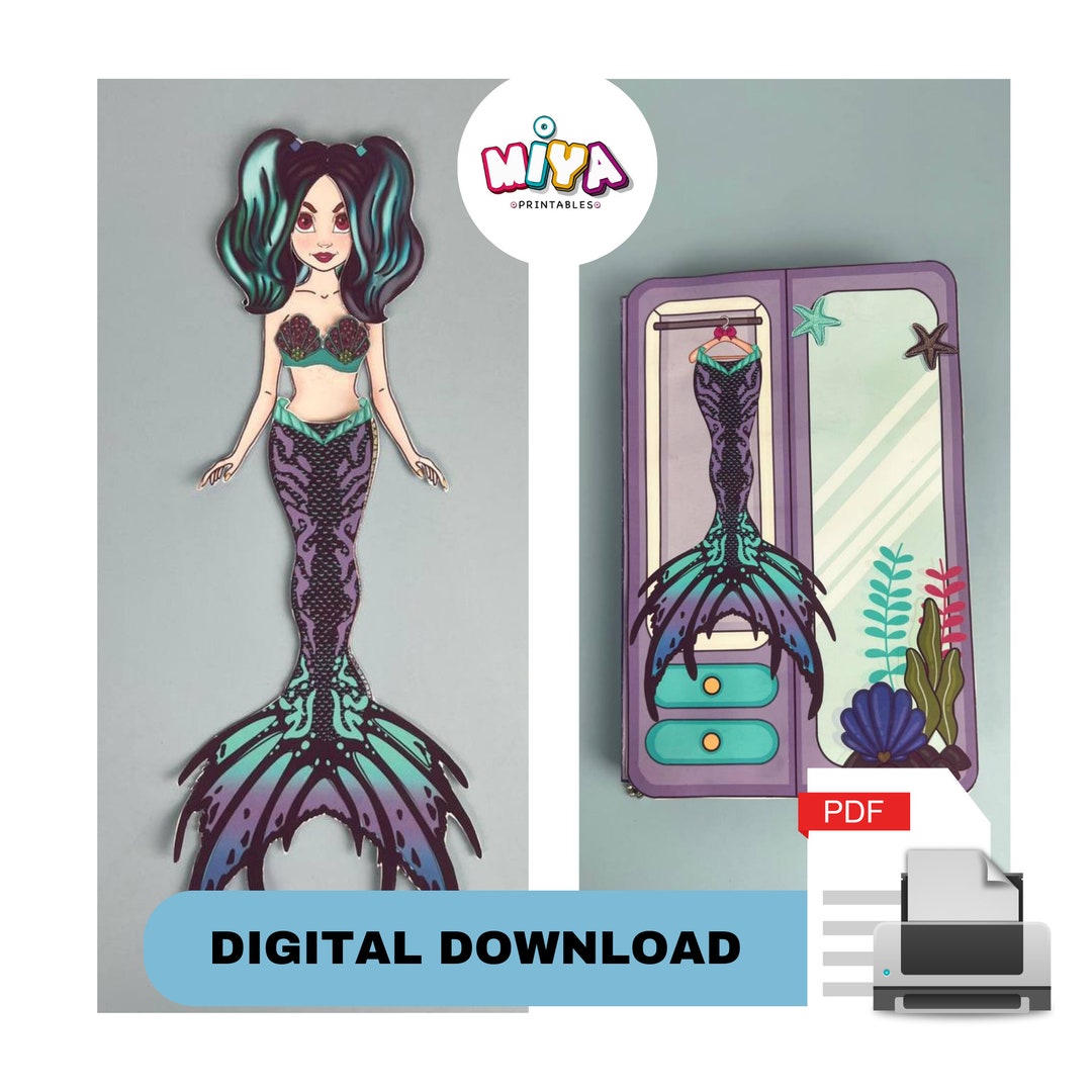 Easy Printable Homemade DIY Purple Tail Mermaid Paper Doll Activity for ...