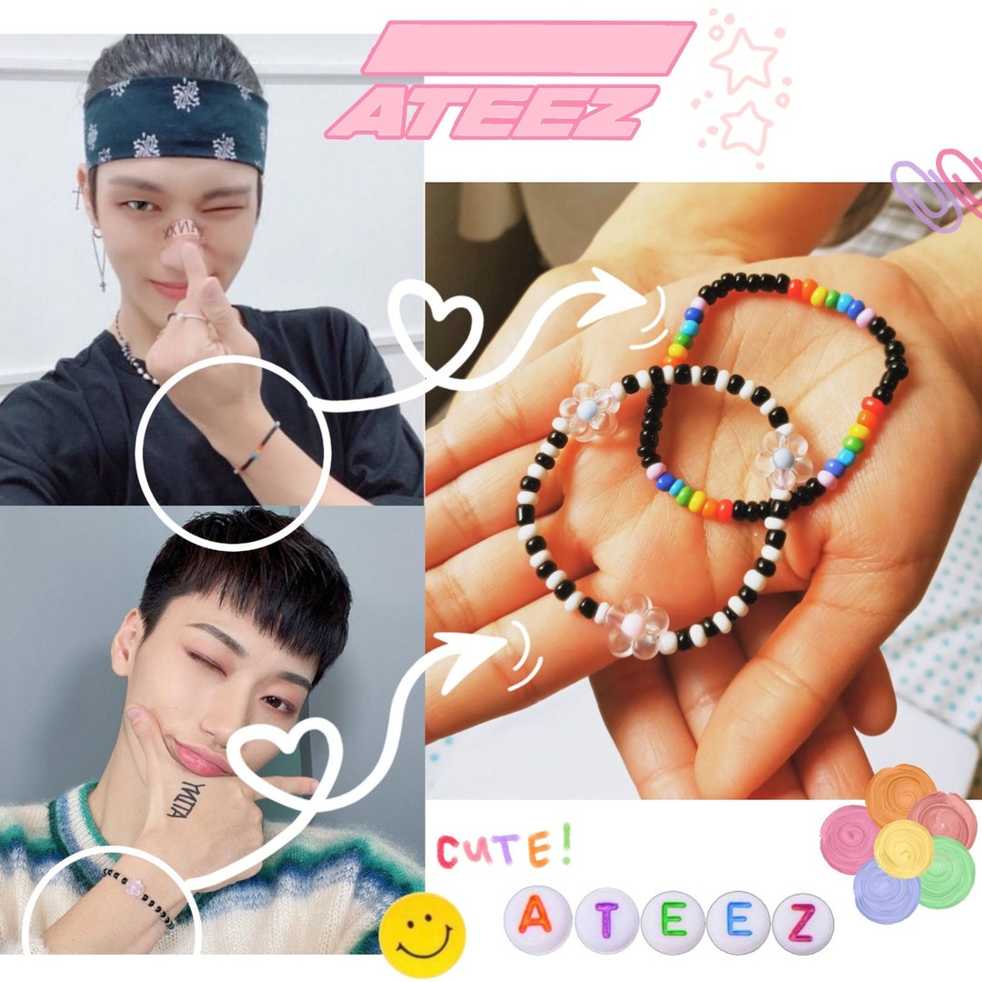 Ateez Woosan Bracelets Kpop Accessories Handmade Beads Atiny Wooyoung ...