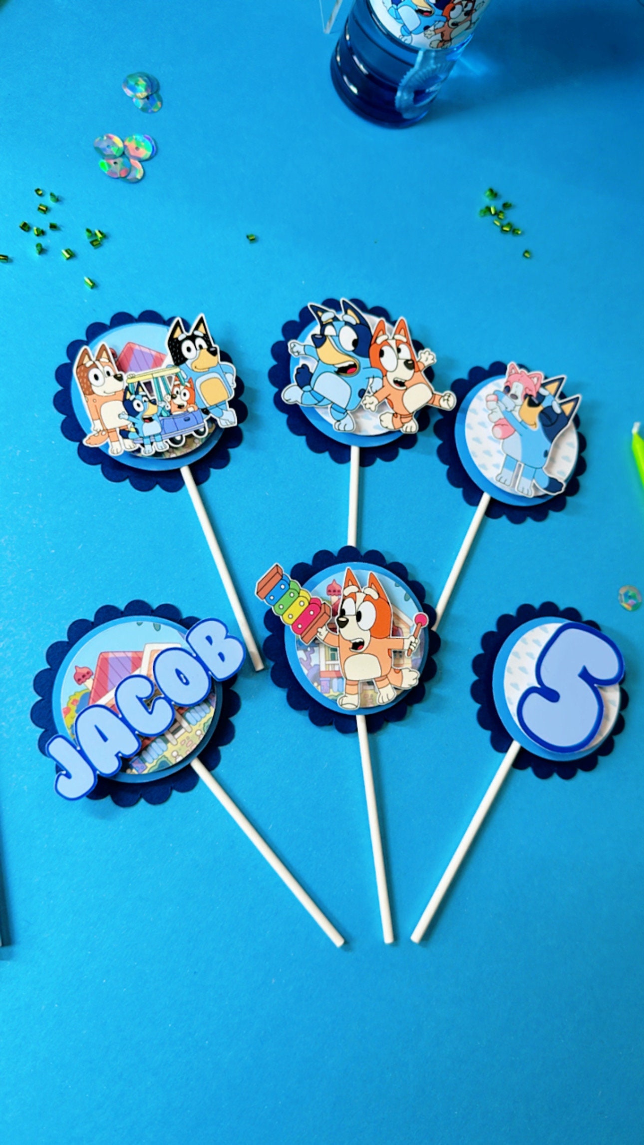 Bluey Cupcake Toppers, , 3D Cupcake Topper, Personalized Cupcake Topper ...