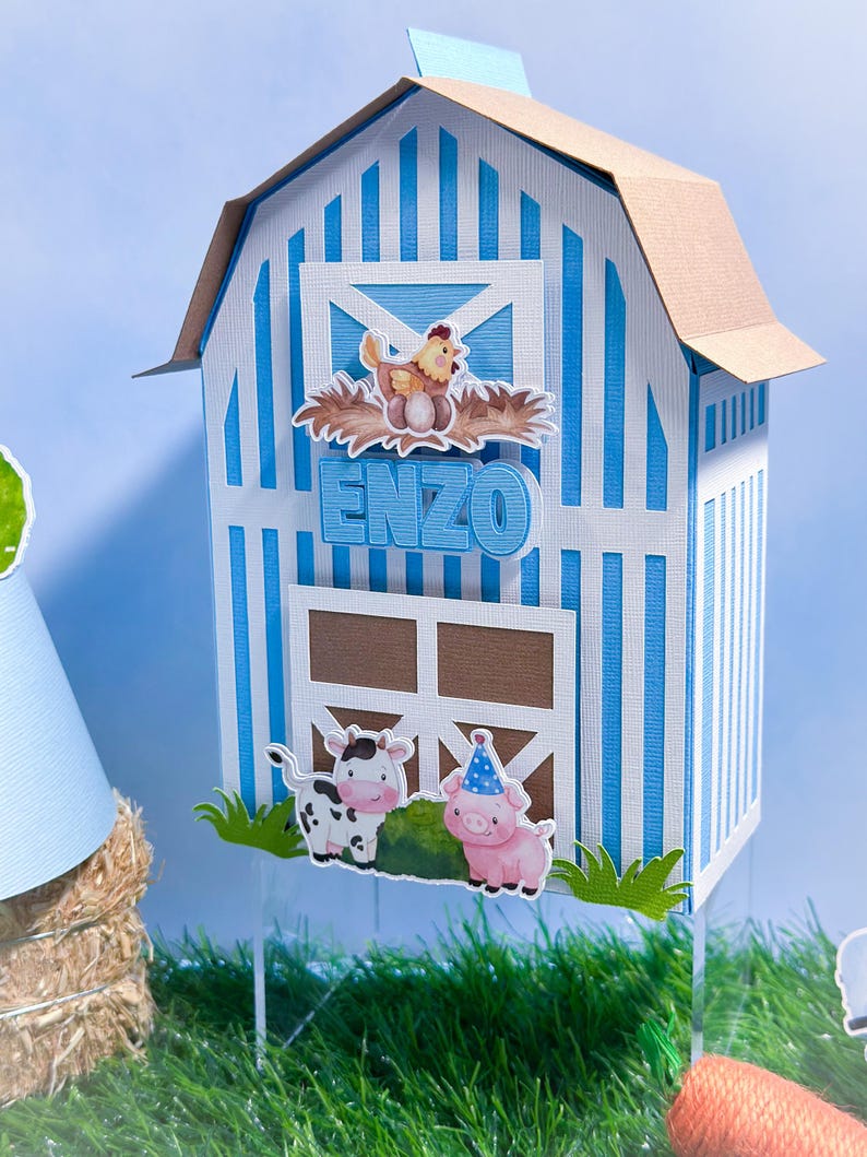 Blue Farm Barn Favor Box, Barn Centerpiece, Farm Birthday Decor ...