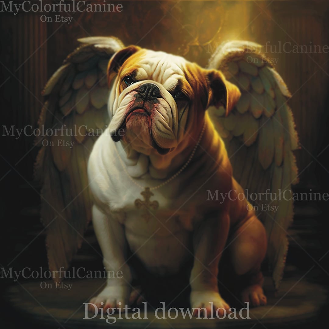 Bull Dog Angel Art - Digital Download High Quality - Large File - JPG ...