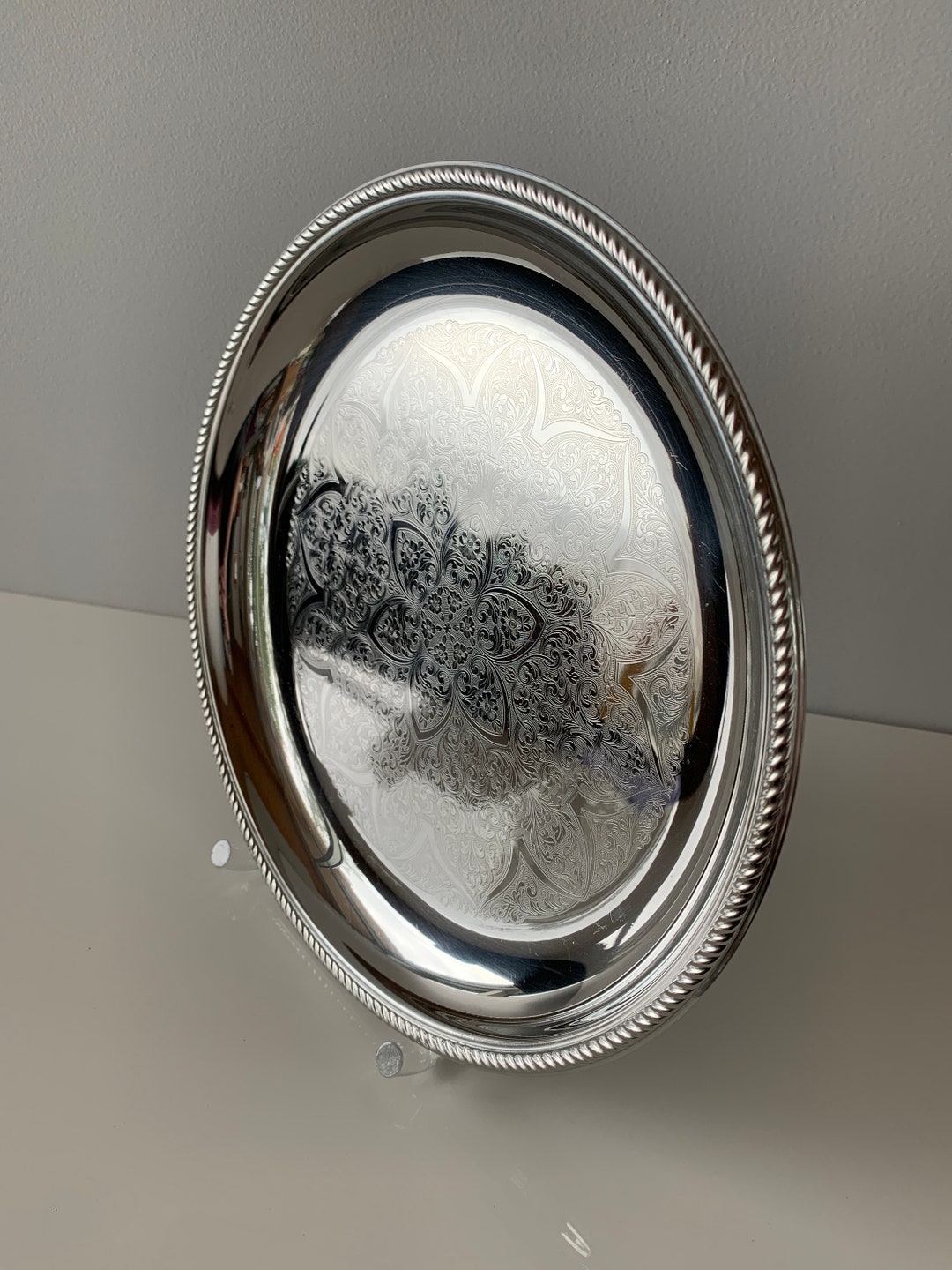 Vintage Alessi Round Stainless Drinks Tray, Made in Italy, Arabesque ...