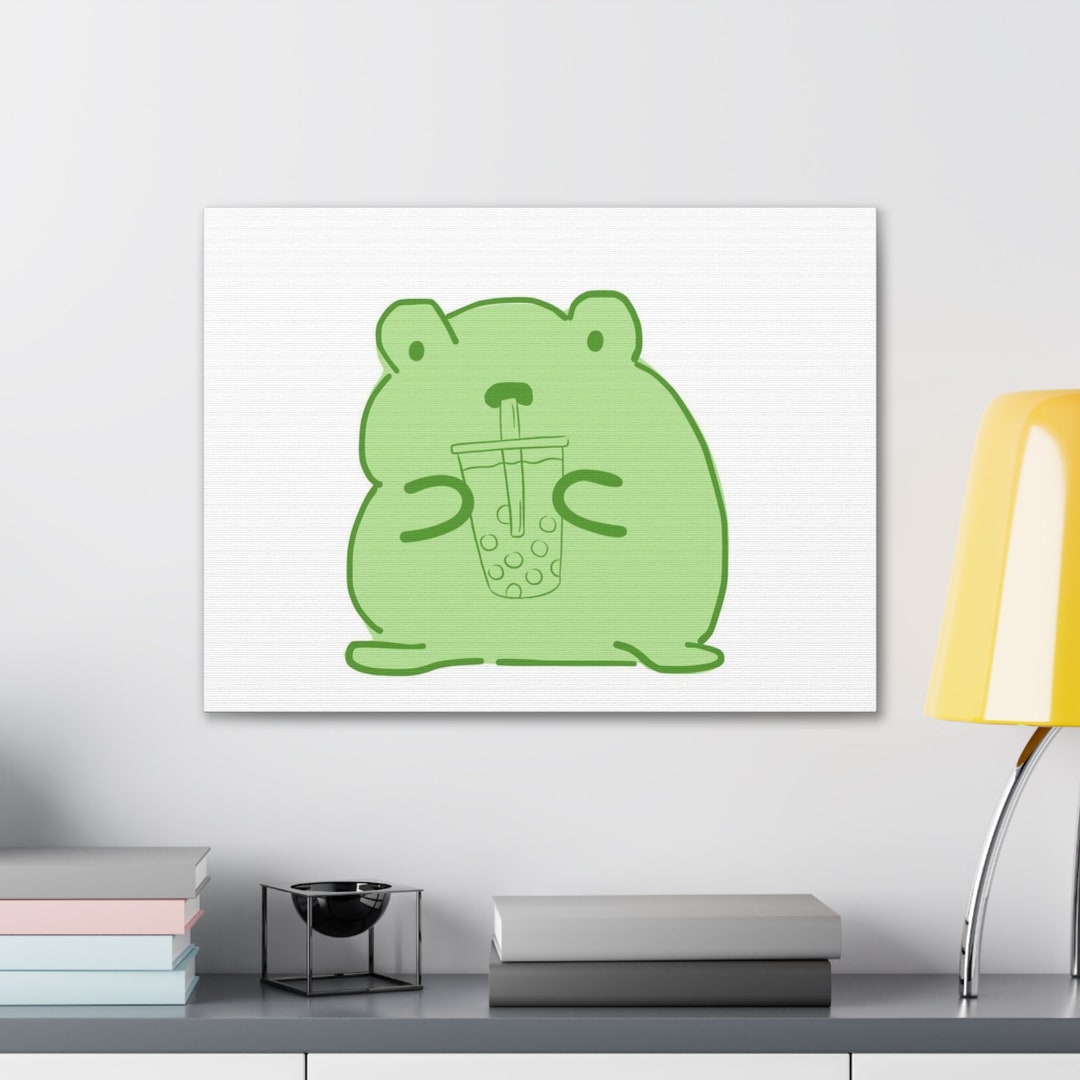Frog Drinking Boba - Canvas Gallery Wraps - Etsy