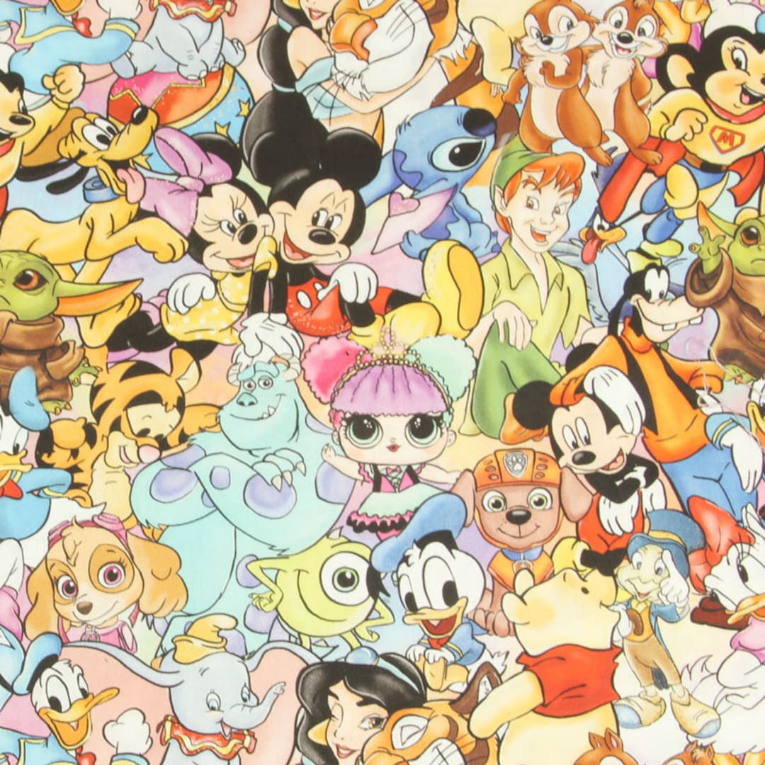 Disney Characters Fabric Classic Cartoon Characters Fabric Pure Cotton ...
