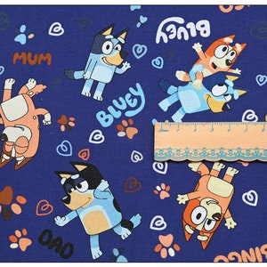 Tela Bluey y Bingo Tela de perro azul 100% tela de dibujos animados de ...