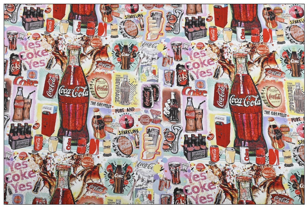 Coca-cola Fabric Red Cola Logo Glass Bottles Fabric Pure Cotton Cartoon ...