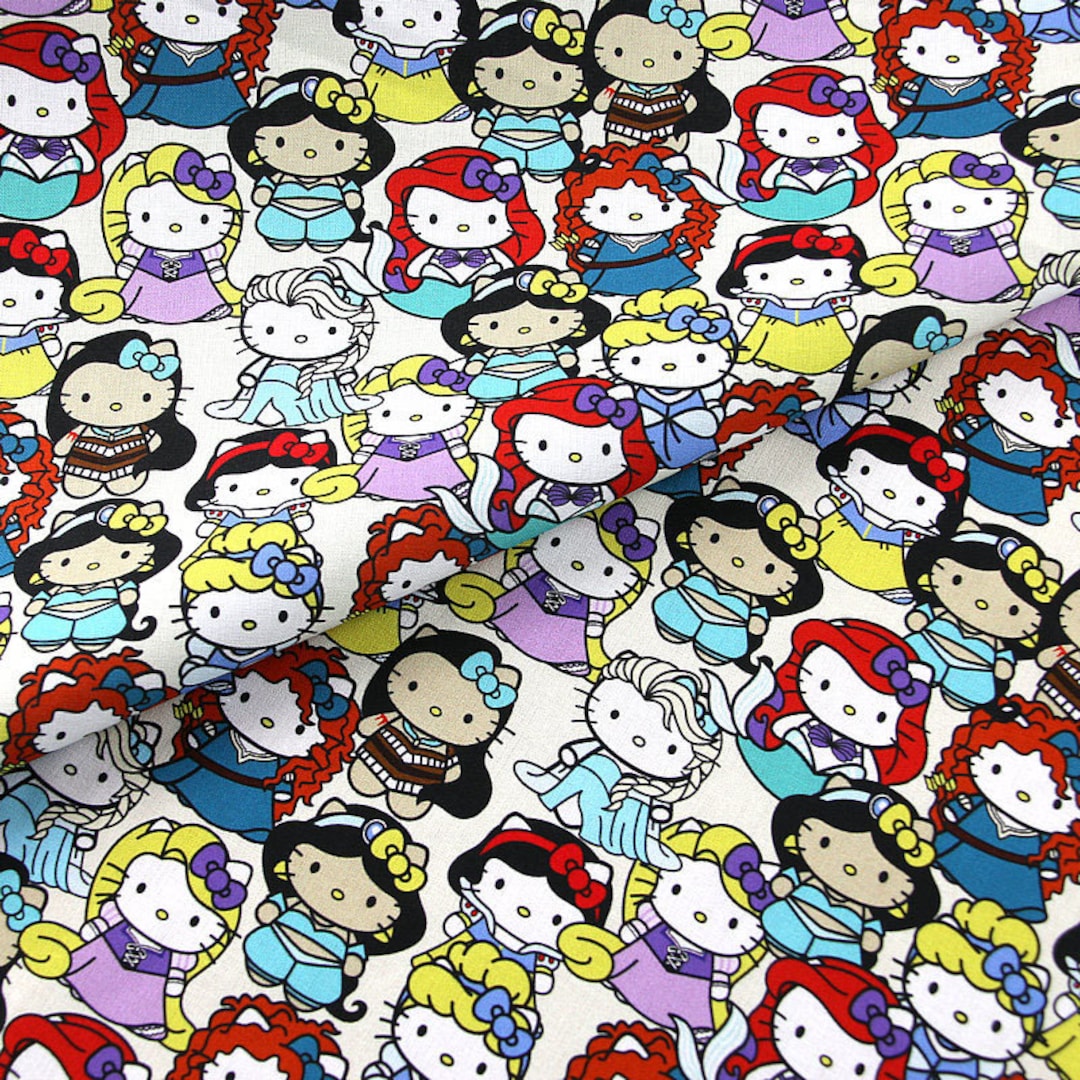 Hello Kitty and Disney Princesses Fabric Cat Lucky Kitty Fabric ...