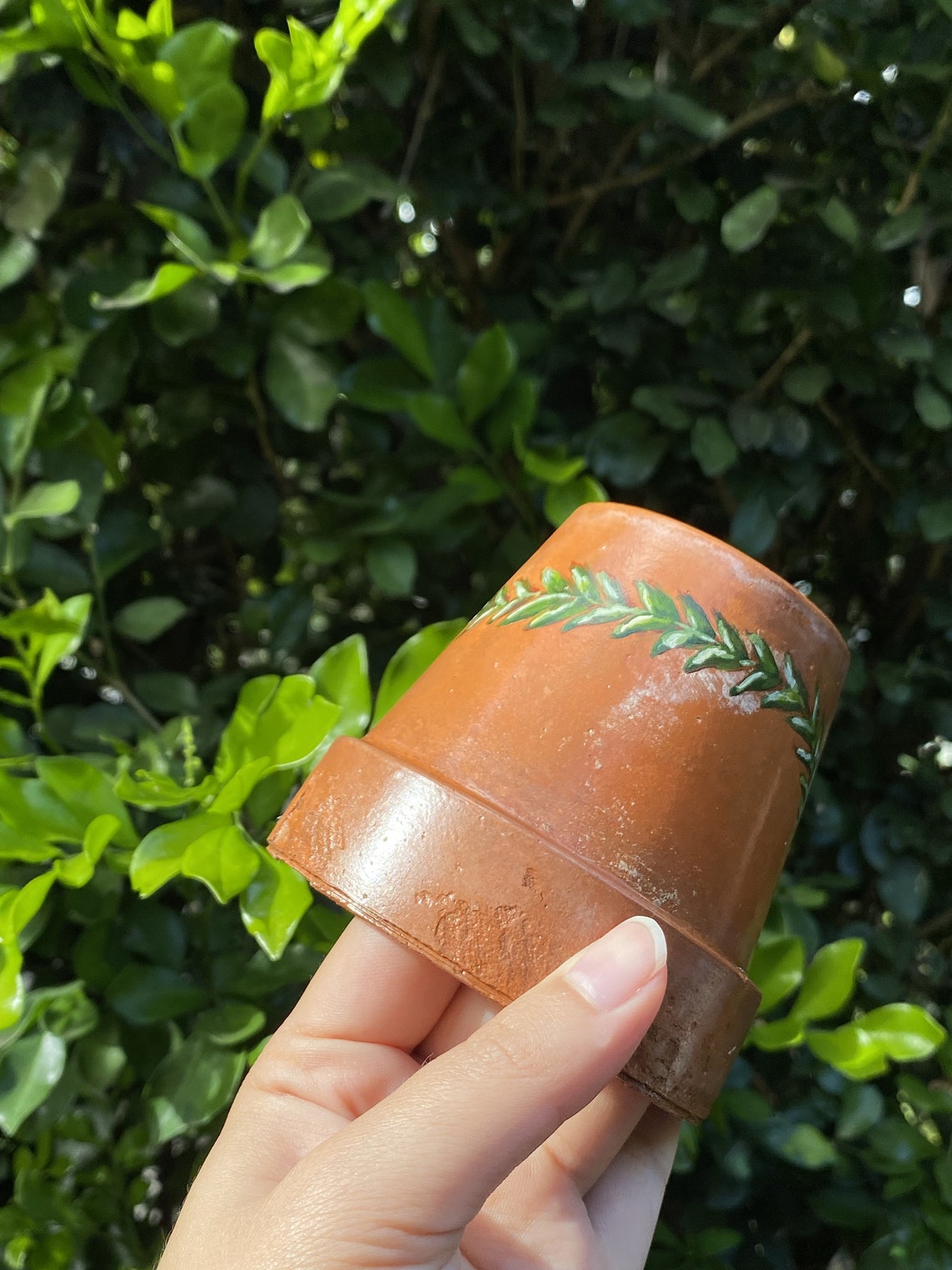 Green Wrap Around Lei Design| Hand Painted on Old Terra Cotta Pot ...