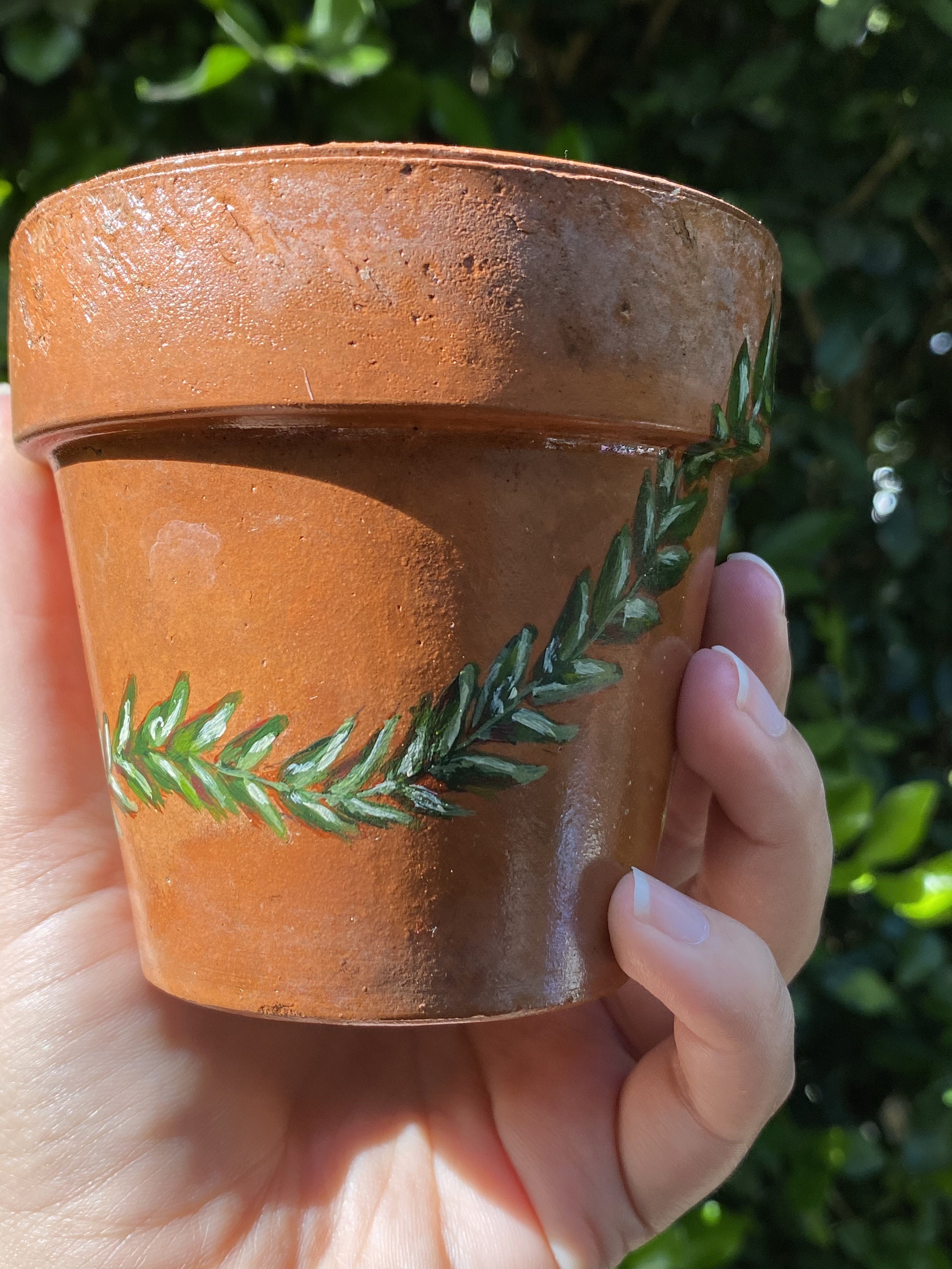 Green Wrap Around Lei Design| Hand Painted on Old Terra Cotta Pot ...