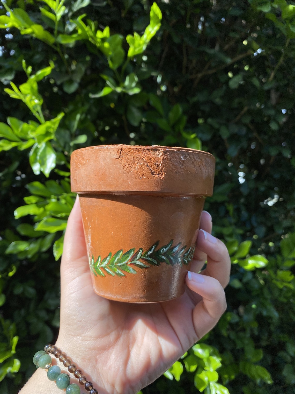 Green Wrap Around Lei Design| Hand Painted on Old Terra Cotta Pot ...