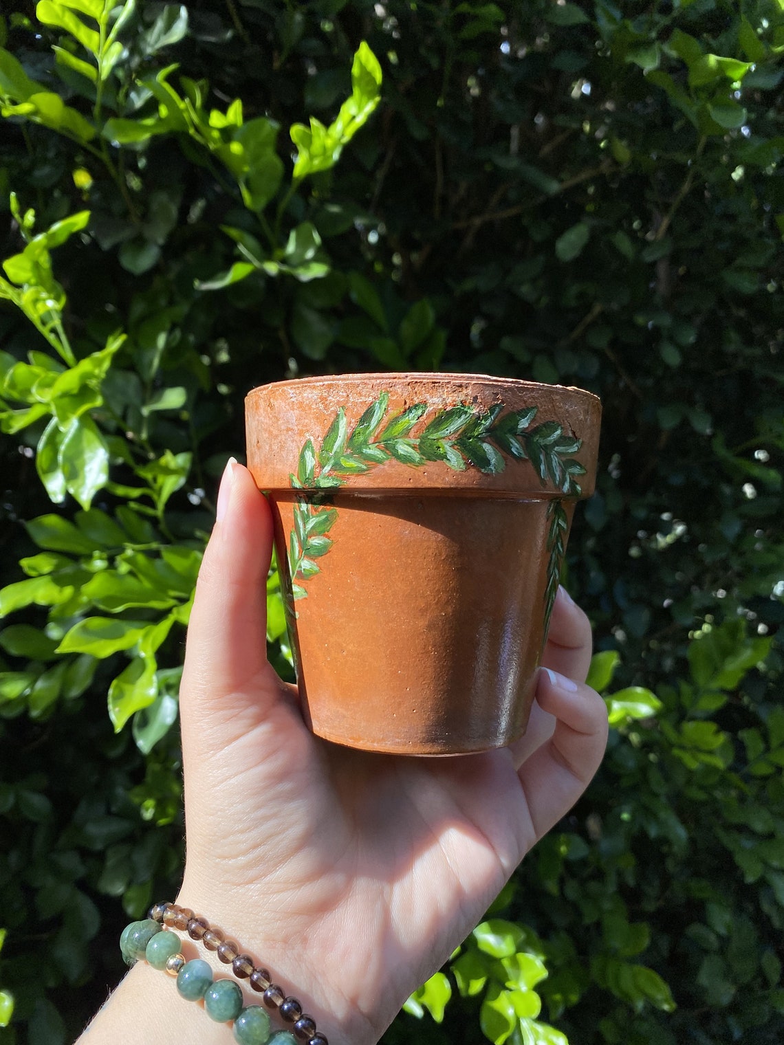 Green Wrap Around Lei Design| Hand Painted on Old Terra Cotta Pot ...