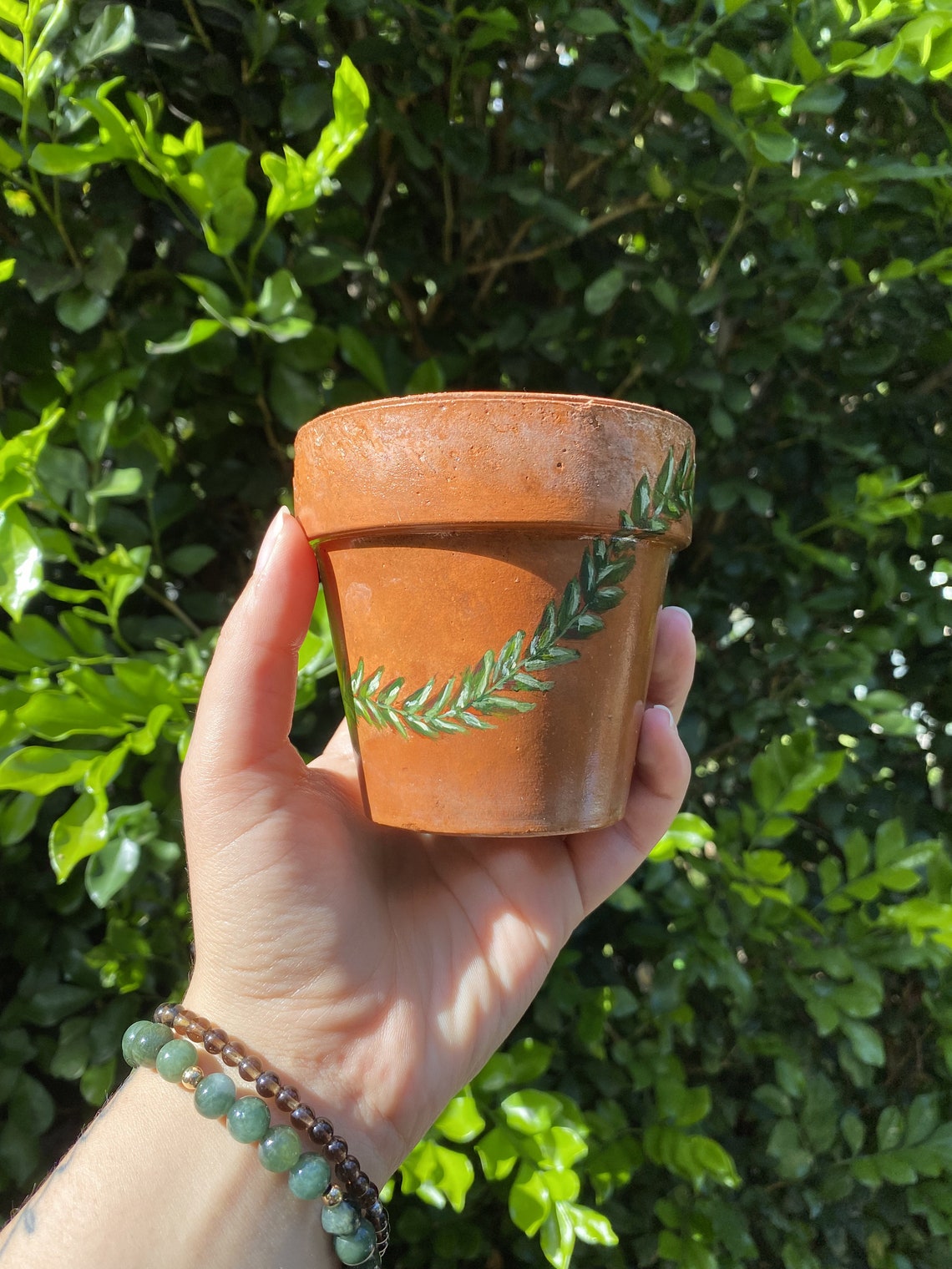 Green Wrap Around Lei Design| Hand Painted on Old Terra Cotta Pot ...
