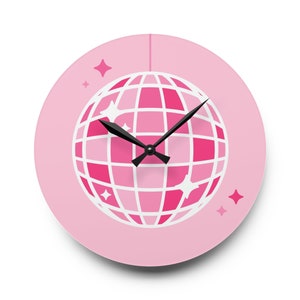 Pink Wall Clock Disco Ball Art 70s Retro Preppy Dorm Decor for Teen ...