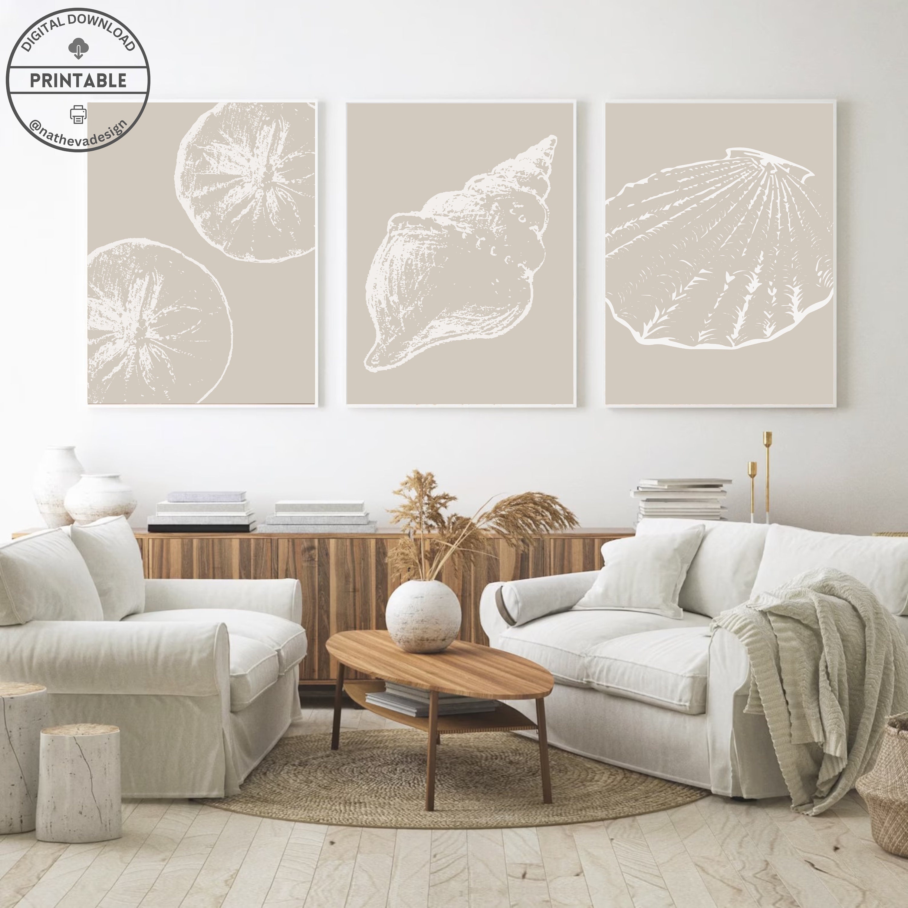 Boho Beach Wall Art Set of 9 Prints Coastal Wall Decor Sea Shell Art ...