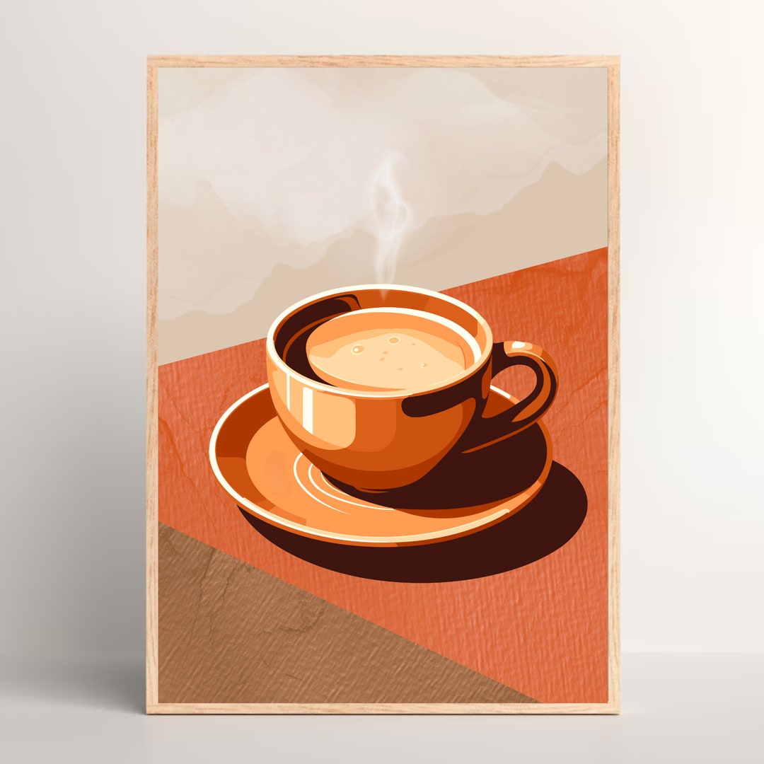 Retro Coffee Shop Print Terracotta Espresso Wall Art Morning Coffee ...